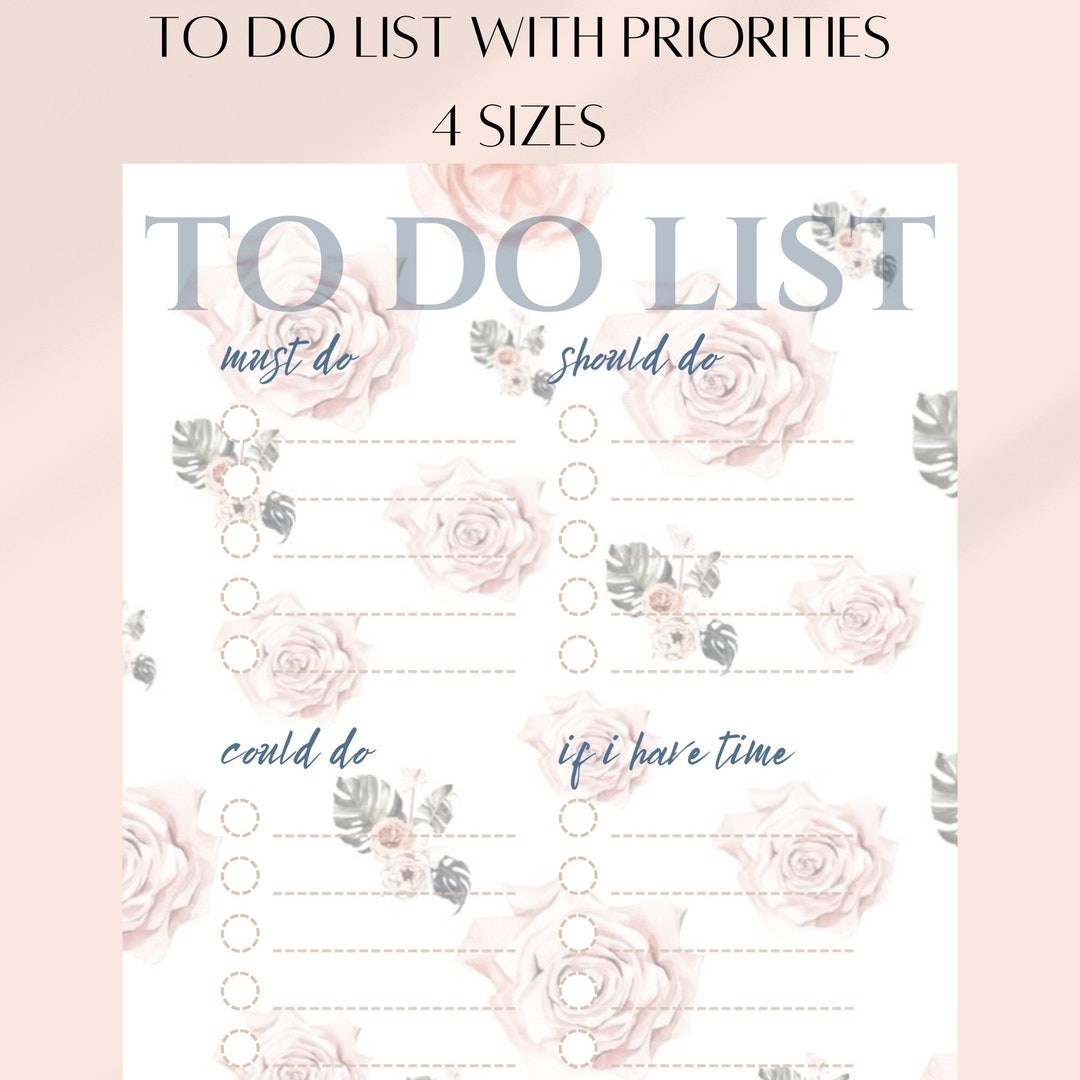 To Do List With Priority List | Digital Download |floral Theme | Daily ...