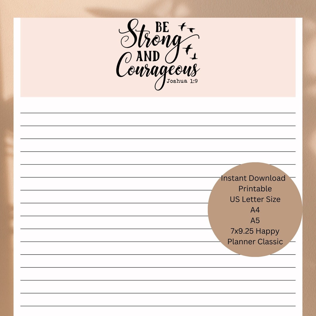 Be Strong and Courageous Lined Note Paper| Lined Bible Study Paper ...