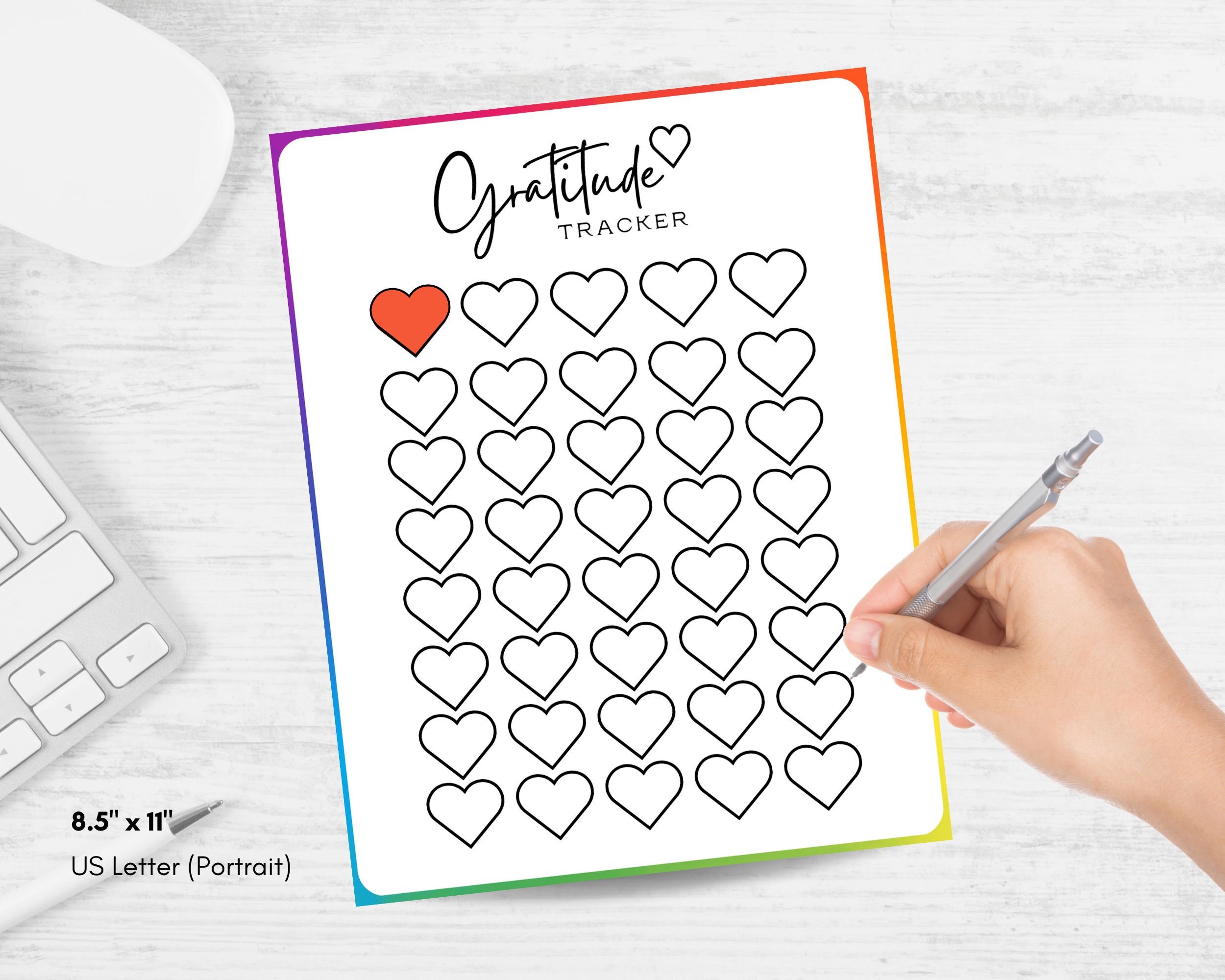 Printable Gratitude Journal Page With Daily Tracker Sheet & 40 ...