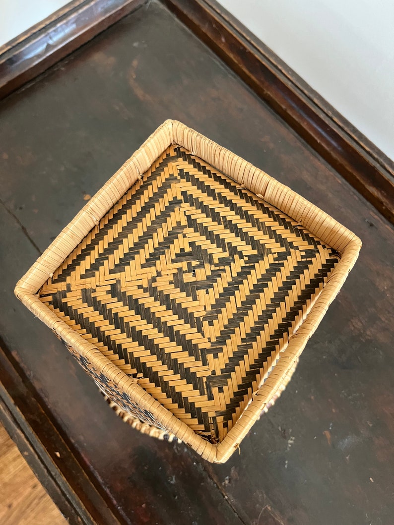 Vintage Small Woven Aztec Design Wicker Basket - Etsy