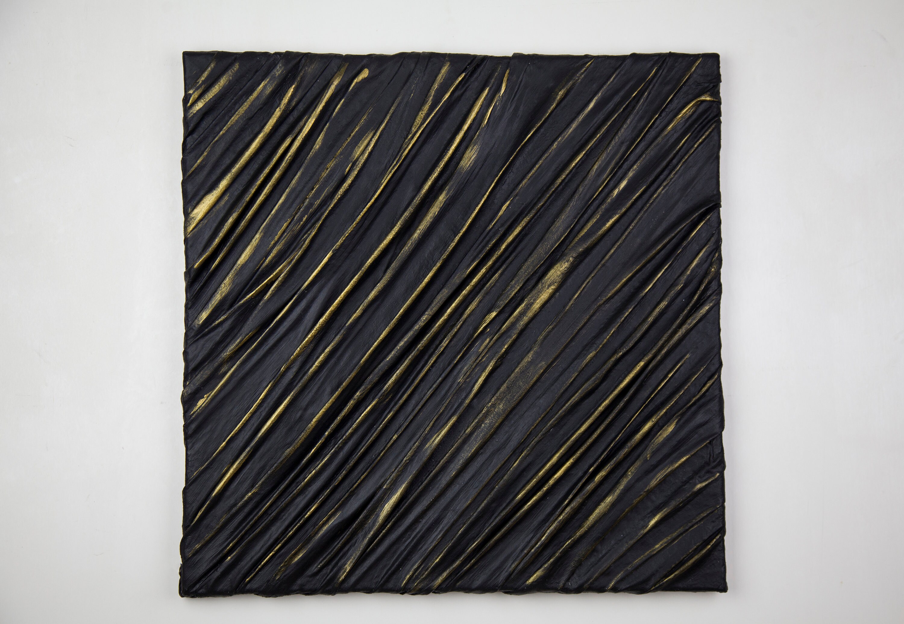 Draped Fabric Wall Art on Canvas Plastered Black Gold Metallic Abstract ...