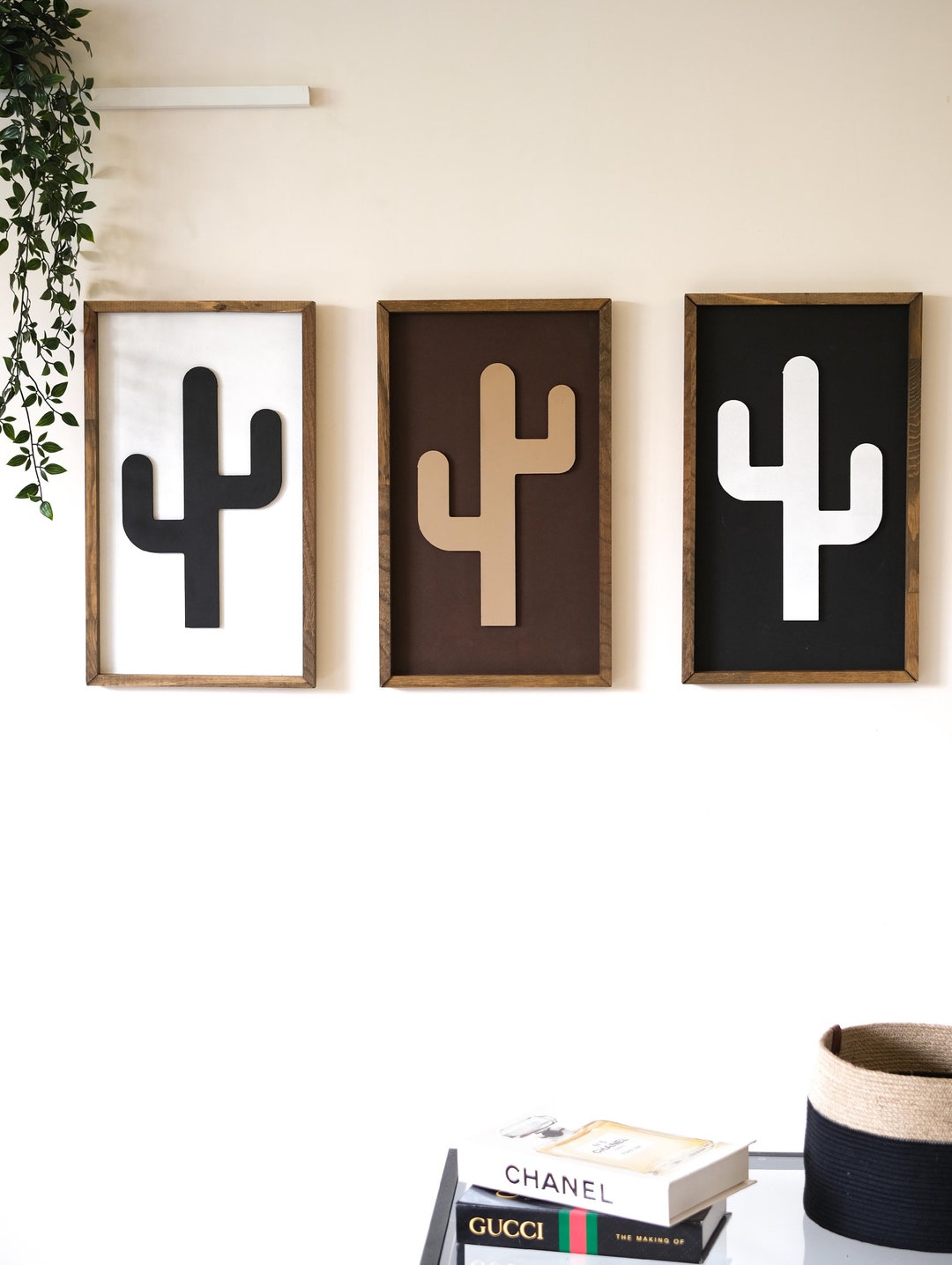 Wooden Wall Hanging Cactus Wall Decor Set 3 Pieces of Wood Cactus Laser ...