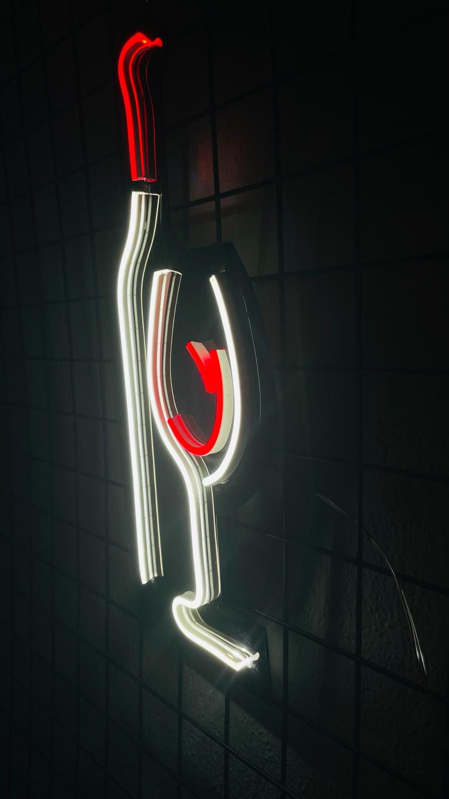 Modern Industrial Neon Wine & Glass Sign Stylish Décor for Home or ...