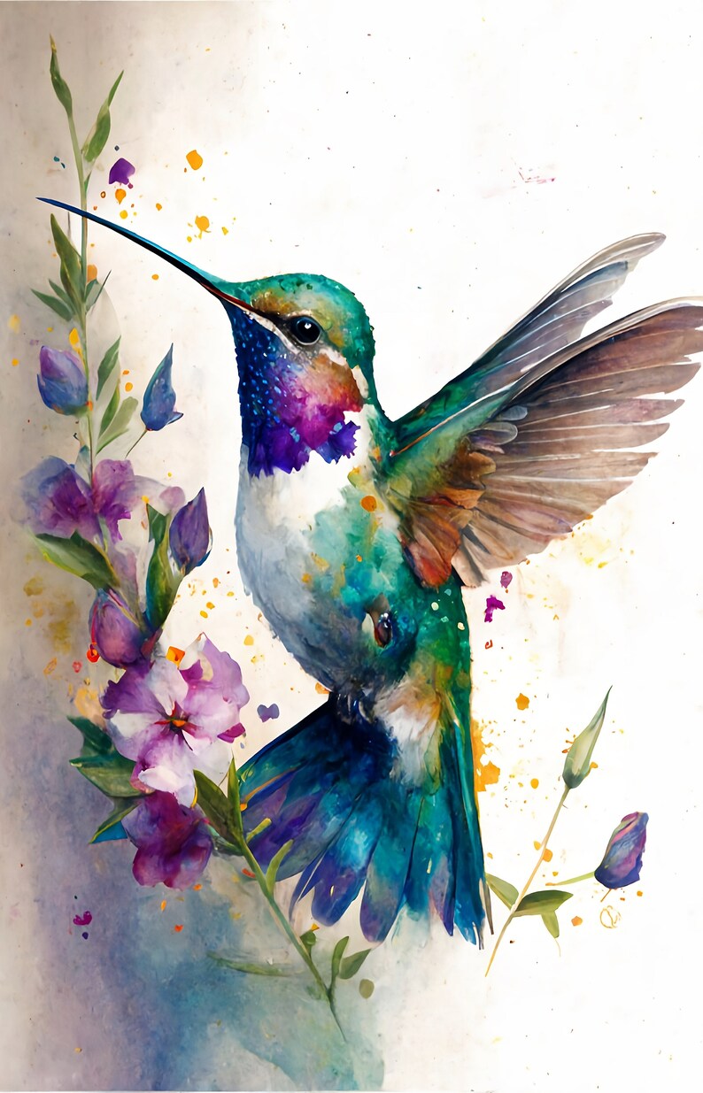 Two Humming Bird Watercolor Prints Wall Art | Digital Download - Etsy