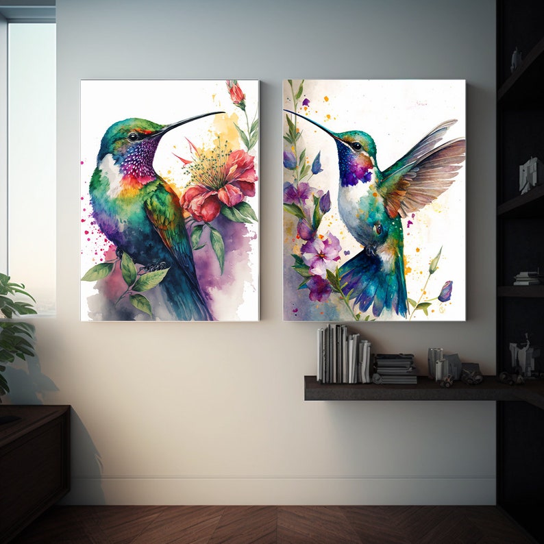 Two Humming Bird Watercolor Prints Wall Art | Digital Download - Etsy