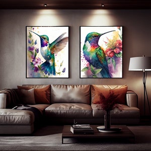 Two Humming Bird Watercolor Prints Wall Art | Digital Download - Etsy