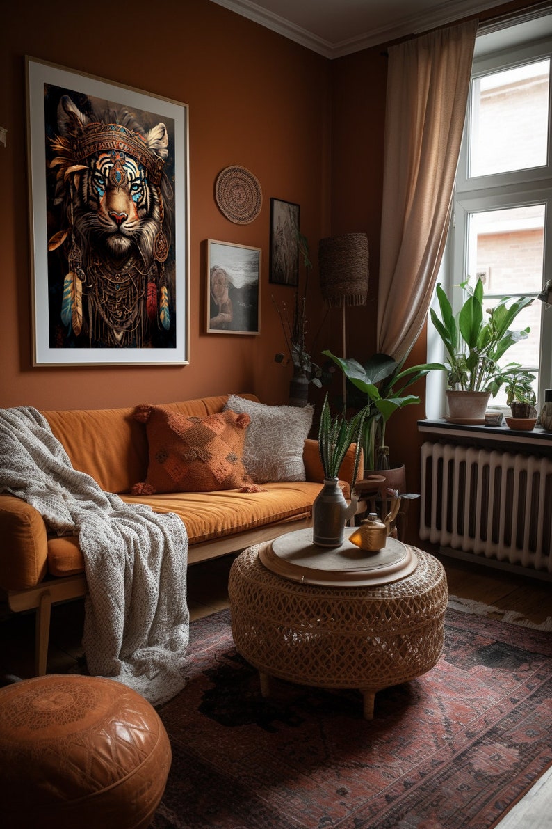 Boho Tiger Chief Canvas or Poster | Tribal Spirit Animal Wall Art ...