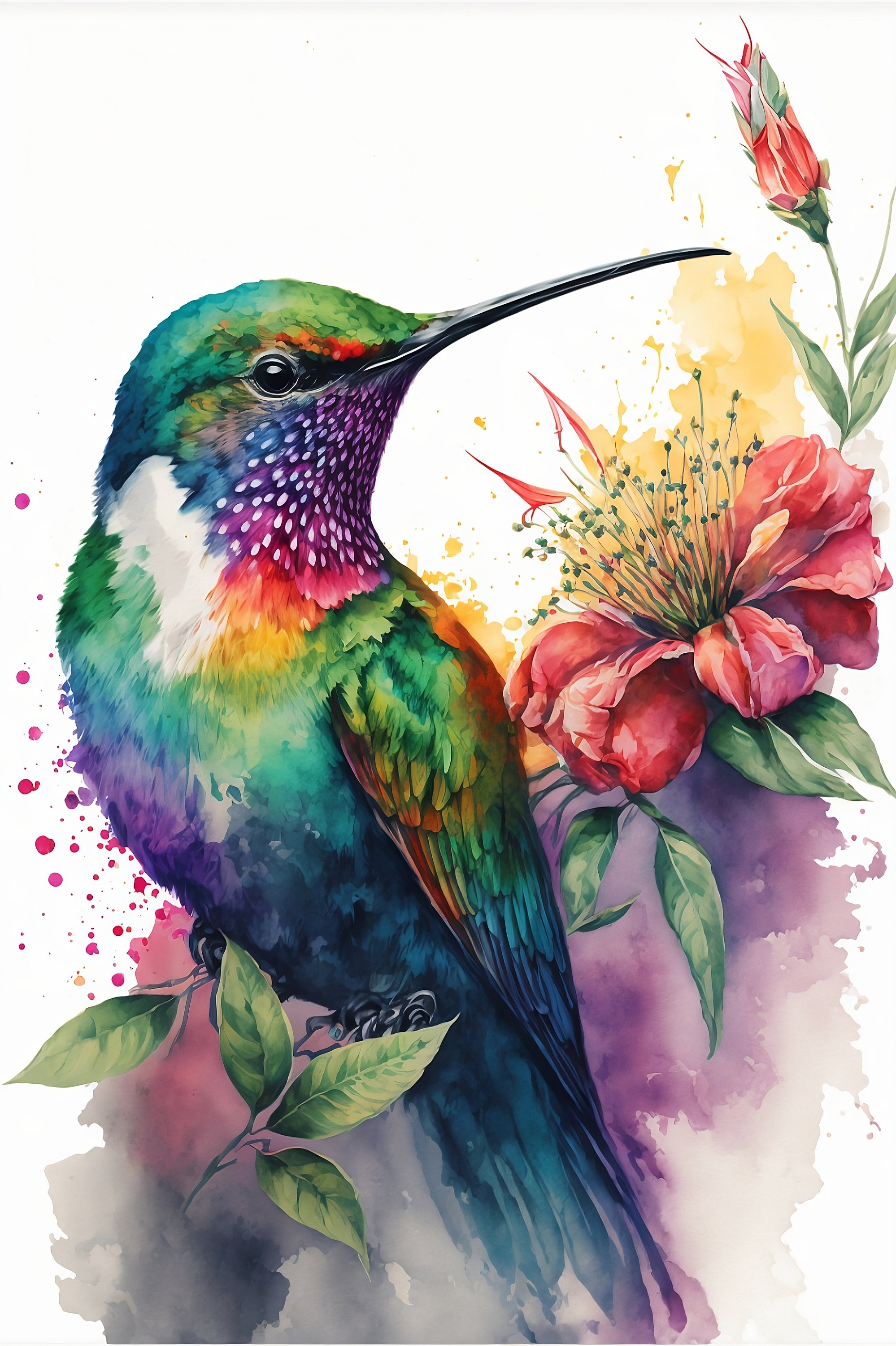 Two Humming Bird Watercolor Prints Wall Art | Digital Download - Etsy