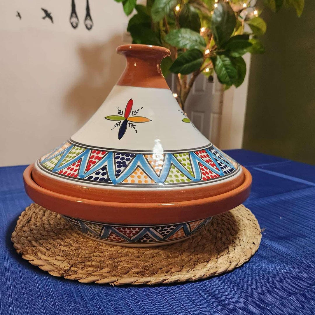 Handmade Pottery Tajine Cooking Pot Oven Fire in Turquoise Blue (12in ...