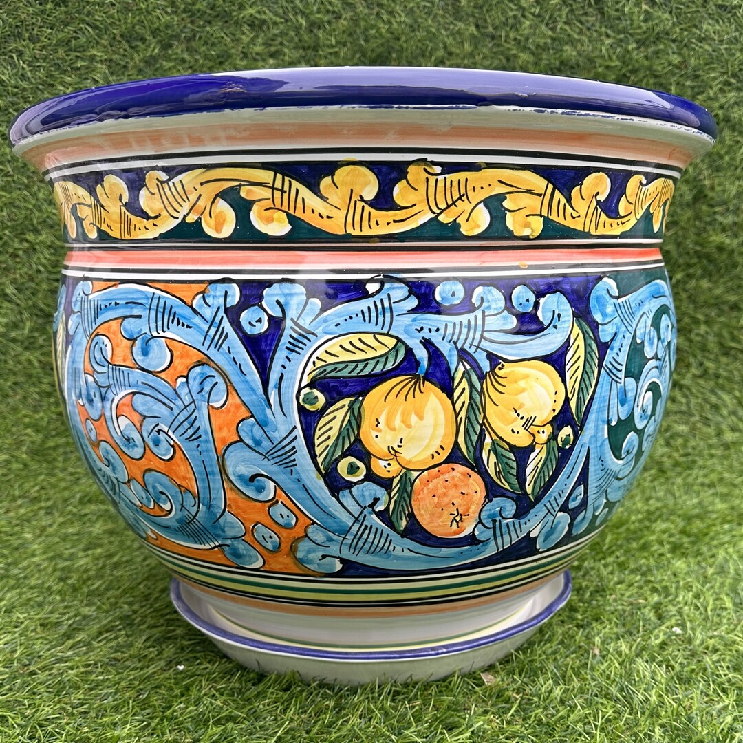 A Large Handmade Pottery Pot With Bright Colors - Etsy