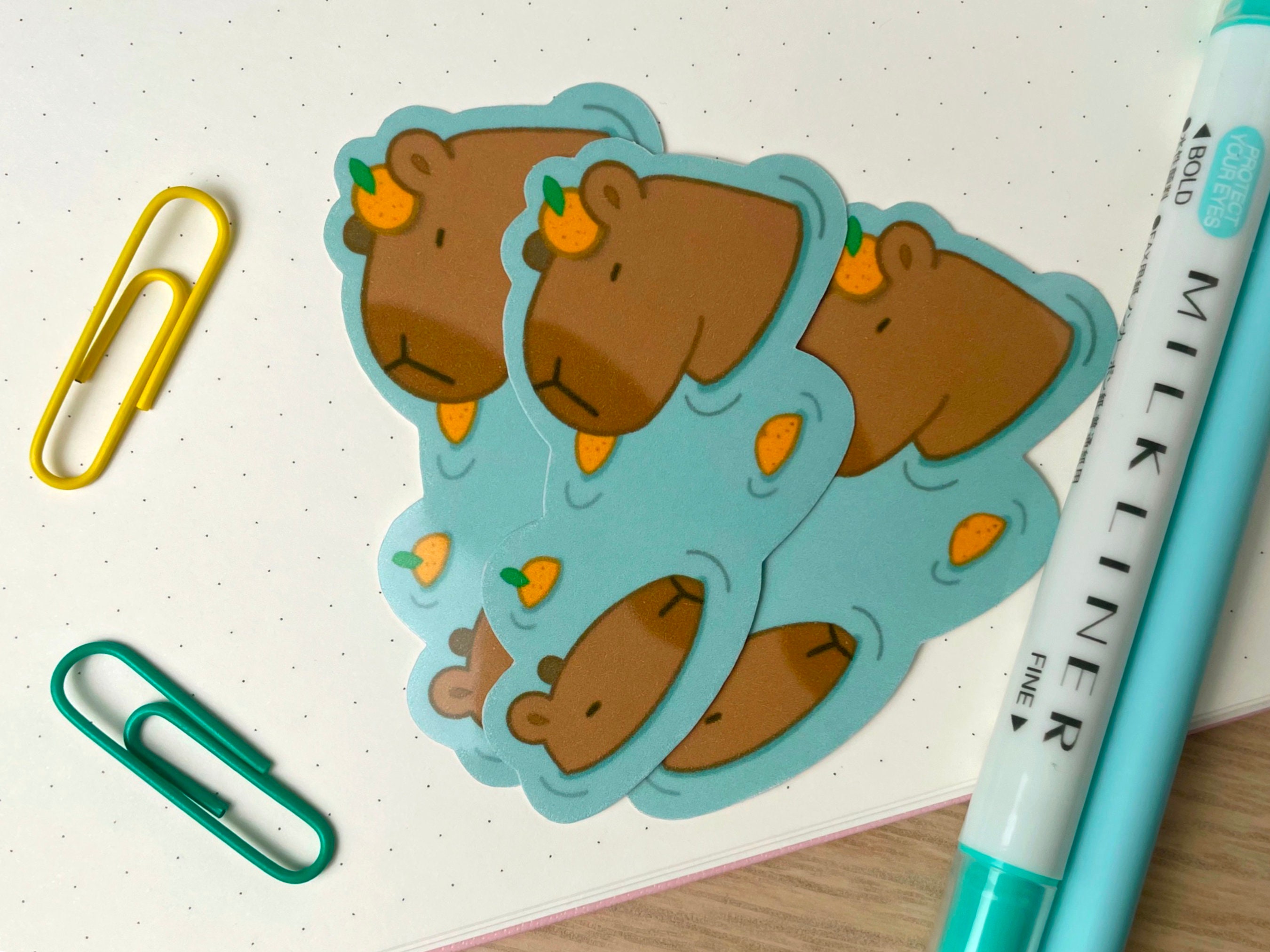 Capybara Onsen Laminated Sticker Cute Kawaii Aesthetic Stickers - Etsy