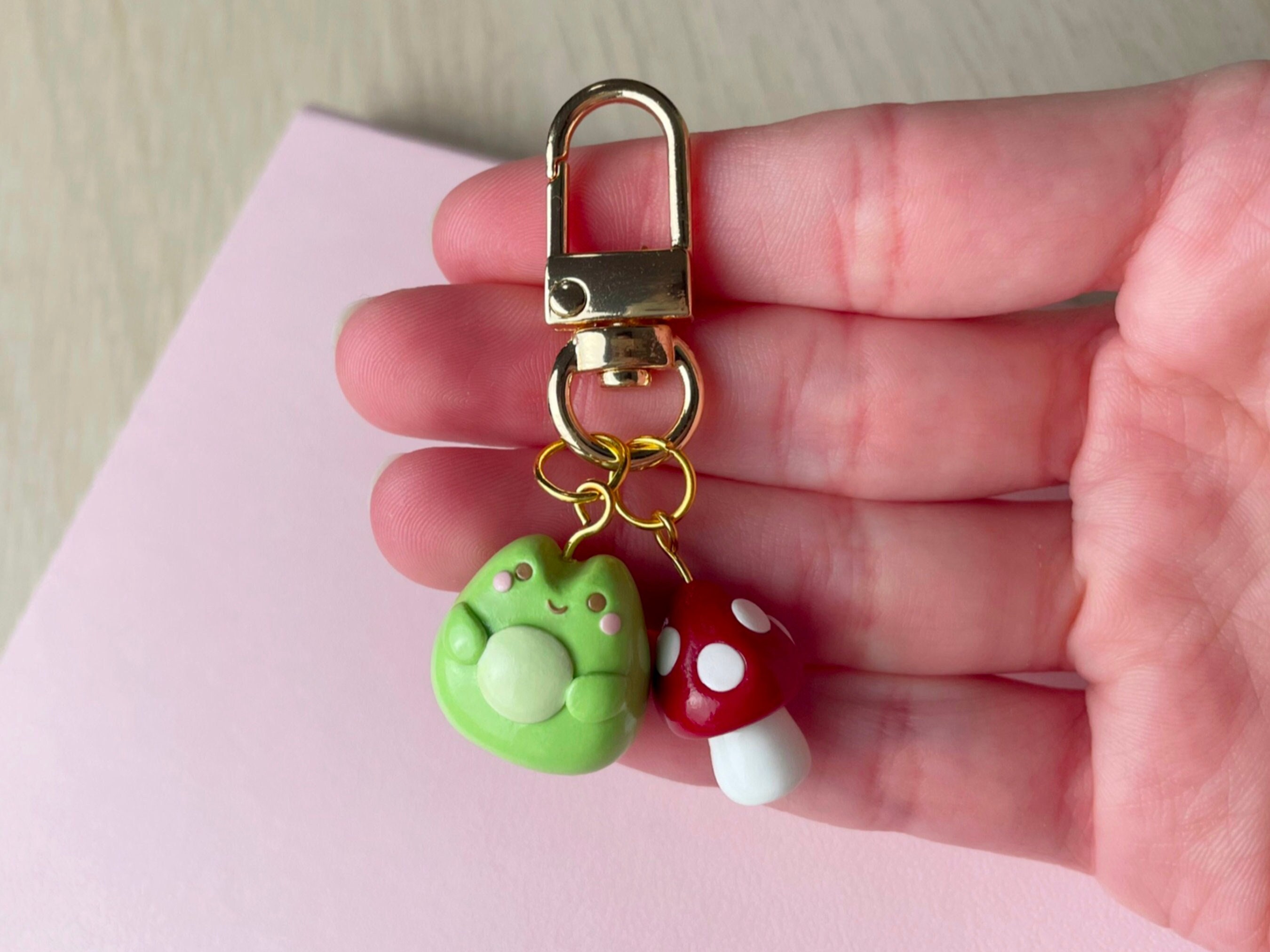 Handmade Froggy and Mushroom Keychain Polymer Clay Charm - Etsy
