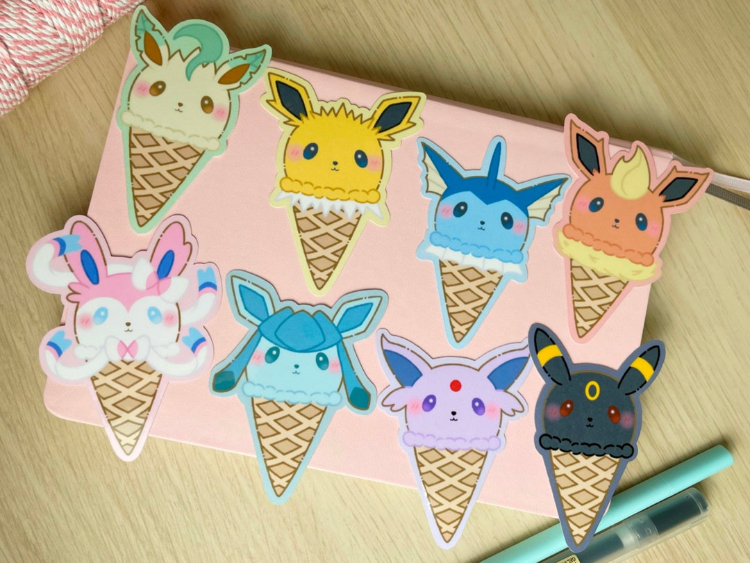 Eeveelution Ice Cream Cone Laminated Sticker Cute Kawaii Aesthetic ...