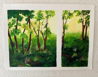 In a Rainy Day-original Gouache Painting-rain Painting-nature Painting ...