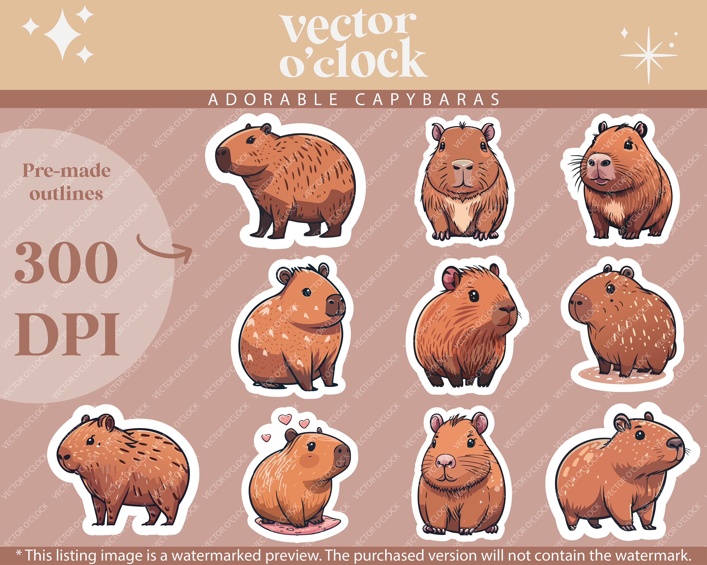 Adorable Capybaras | Digital PNG Set | SVG Clipart | Pre-made Sticker ...