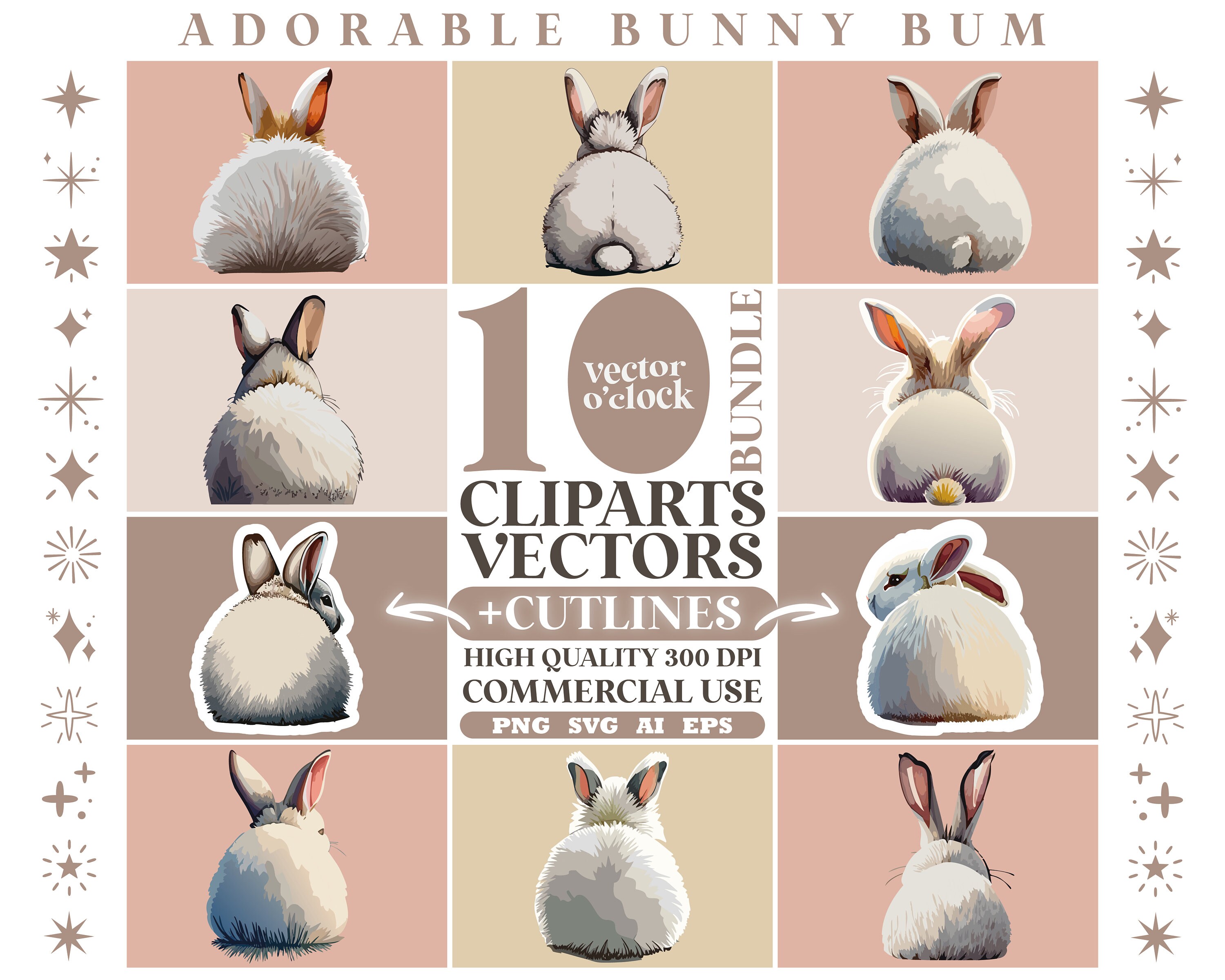 Adorable Bunny Bum Rabbit PNG Set SVG Clipart Pre-made Sticker Cricut ...