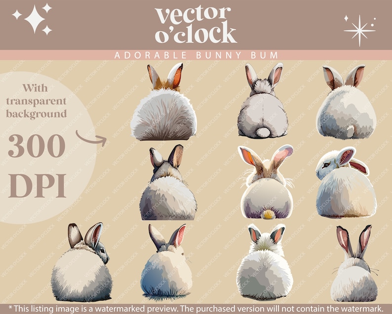 Adorable Bunny Bum Rabbit PNG Set SVG Clipart Pre-made Sticker Cricut ...