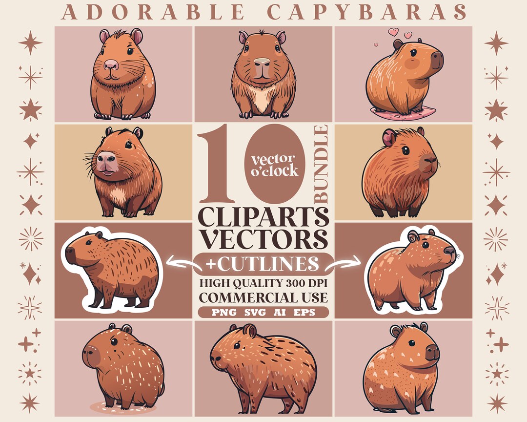 Adorable Capybaras | Digital PNG Set | SVG Clipart | Pre-made Sticker ...