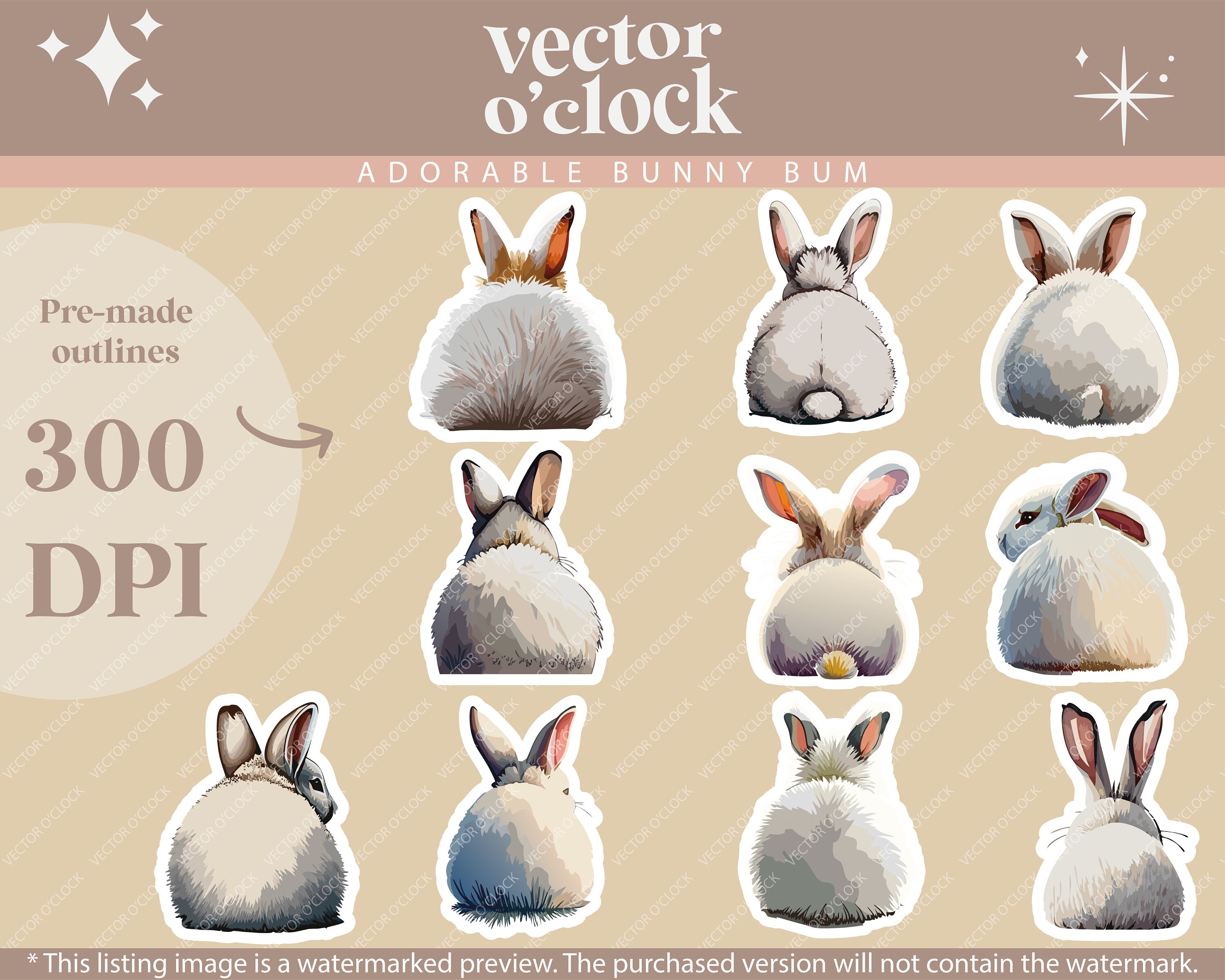 Adorable Bunny Bum Rabbit PNG Set SVG Clipart Pre-made Sticker Cricut ...