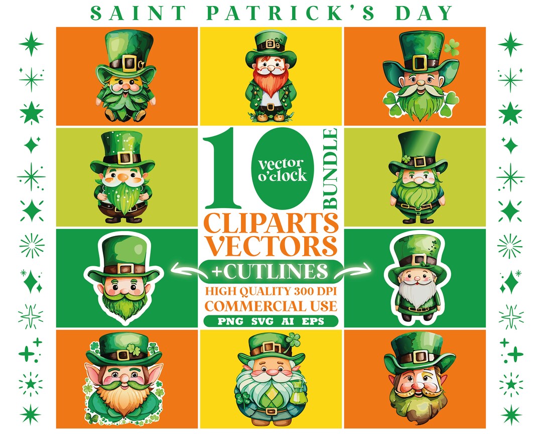 Saint Patrick's Day Gnomes PNG Set SVG Clipart Pre-made Sticker Cricut ...