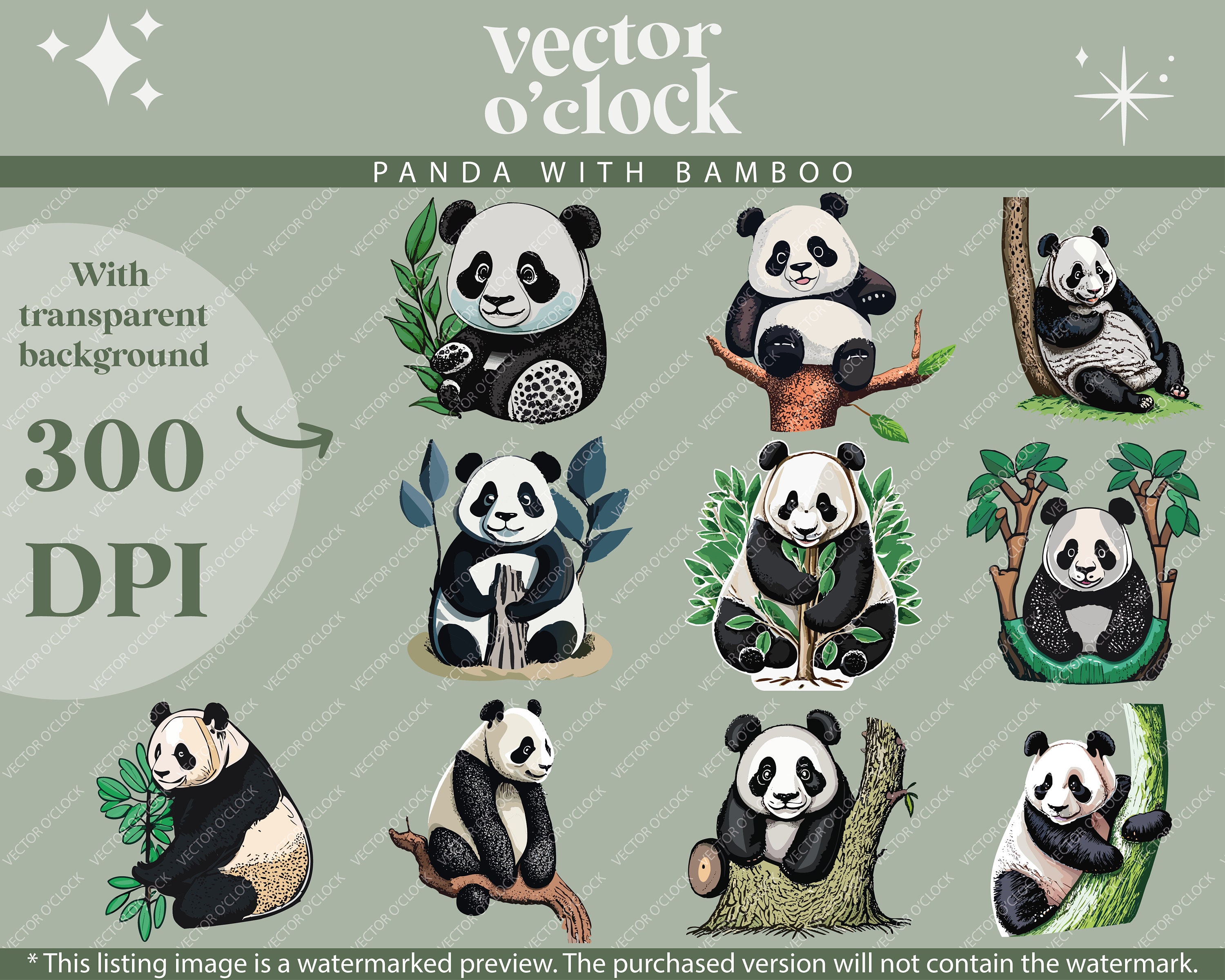 Panda With Bamboo | Digital PNG Set | SVG Clipart | Pre-made Sticker Cricut Design | Vector Pack ...