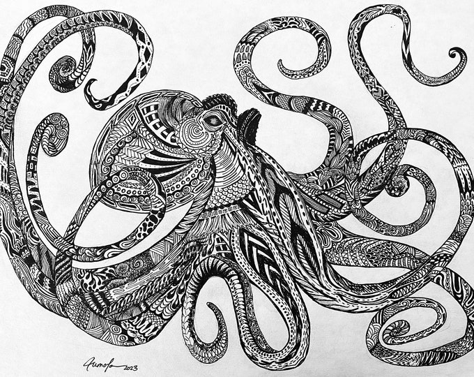 Octopus Pen and Ink Drawing Handmade Original Artwork and Prints - Etsy ...