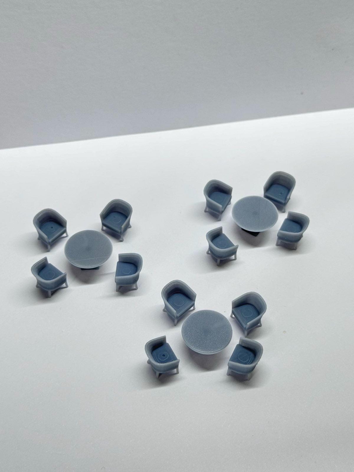 Vintage Restaurant Round Table With Chairs, HO Scale 1:87 Grey ...