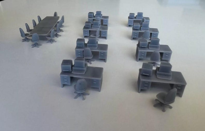 Complete 1/87 Miniature Office Set, 44-piece, HO Gauge - Meeting Table ...
