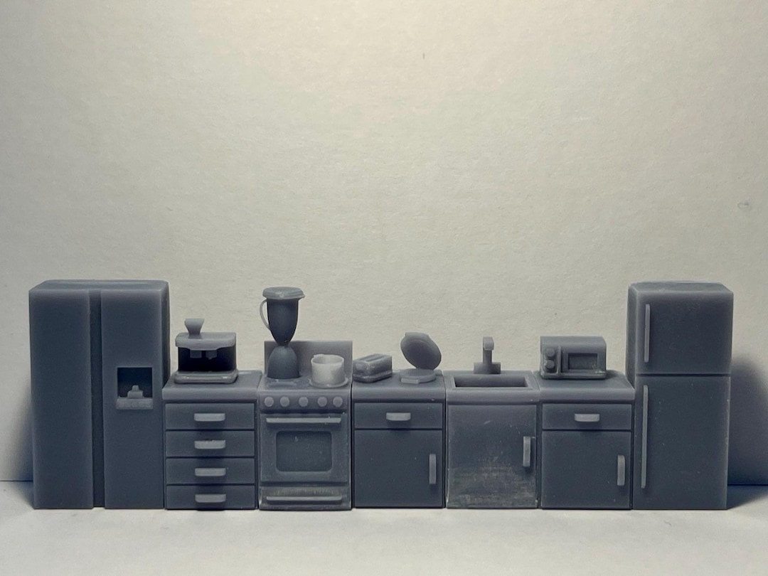 Full Kitchen Set, HO Scale 1:87, Grey Unpainted, Diorama Dollhouse ...