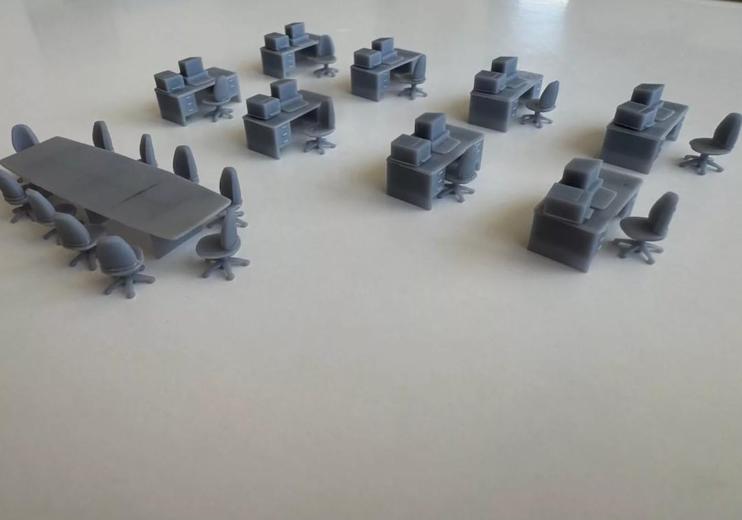 Complete 1/87 Miniature Office Set, 44-piece, HO Gauge - Meeting Table ...