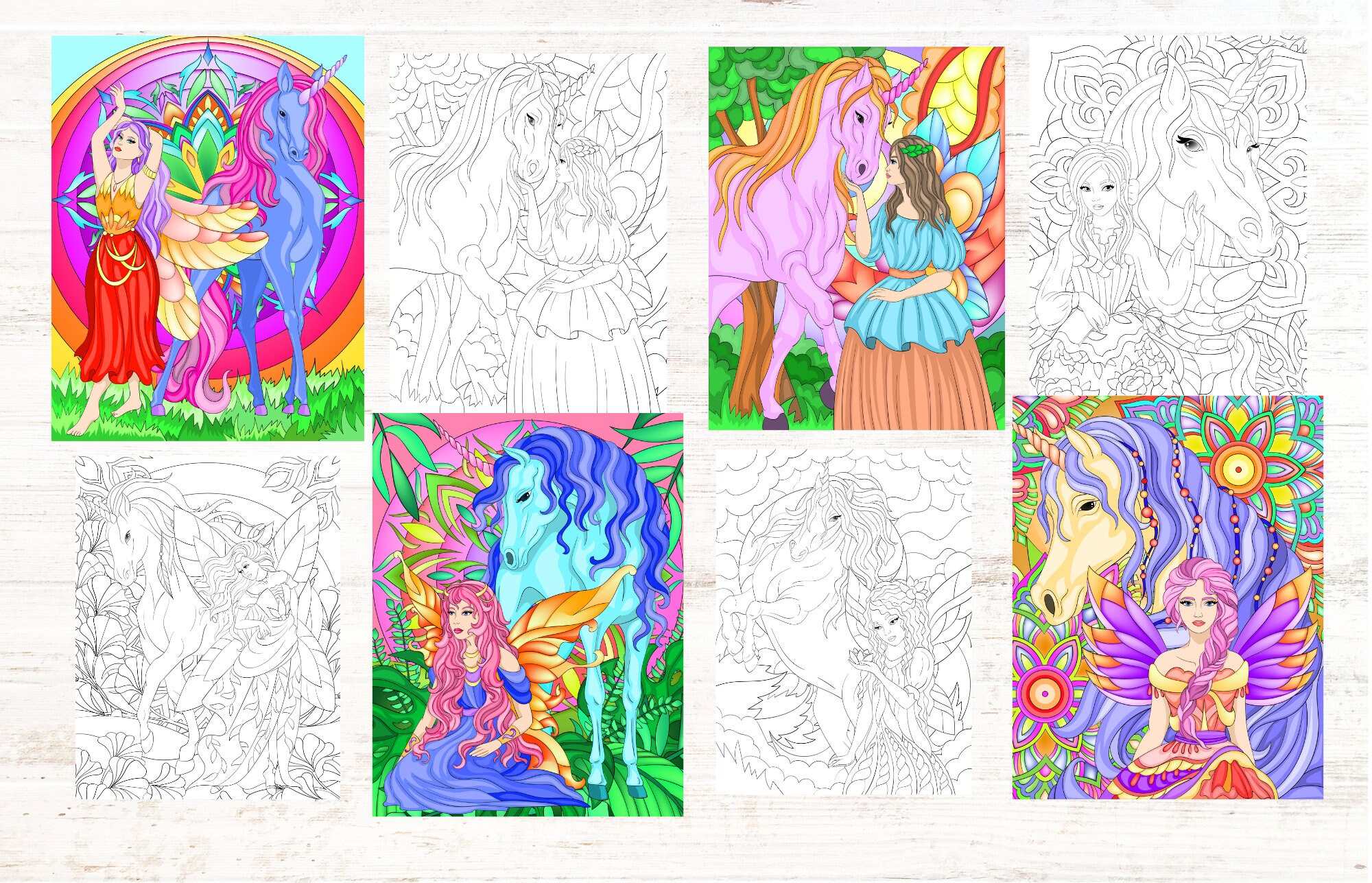 50 Fairy & Unicorn Coloring Pages, Printable Coloring Pages, Instant ...