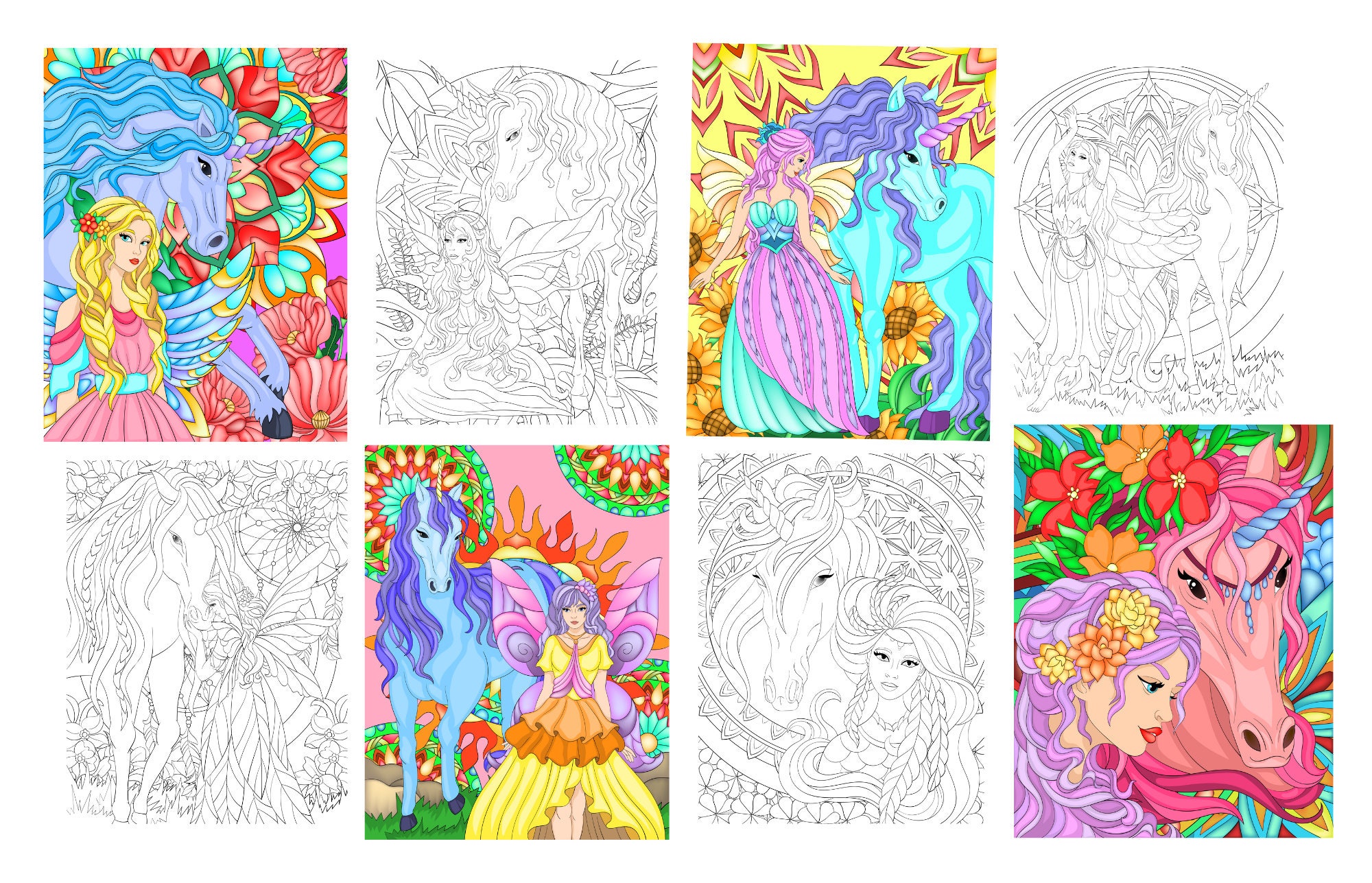 50 Fairy & Unicorn Coloring Pages, Printable Coloring Pages, Instant ...