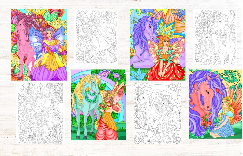 50 Fairy & Unicorn Coloring Pages, Printable Coloring Pages, Instant ...