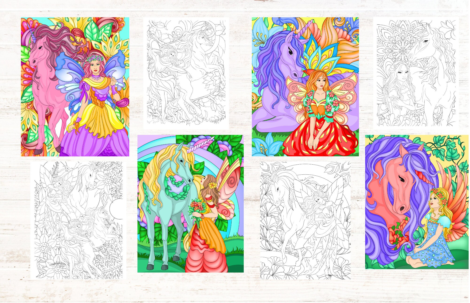 50 Fairy & Unicorn Coloring Pages, Printable Coloring Pages, Instant ...