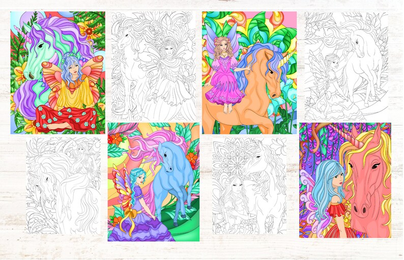 50 Fairy & Unicorn Coloring Pages, Printable Coloring Pages, Instant ...