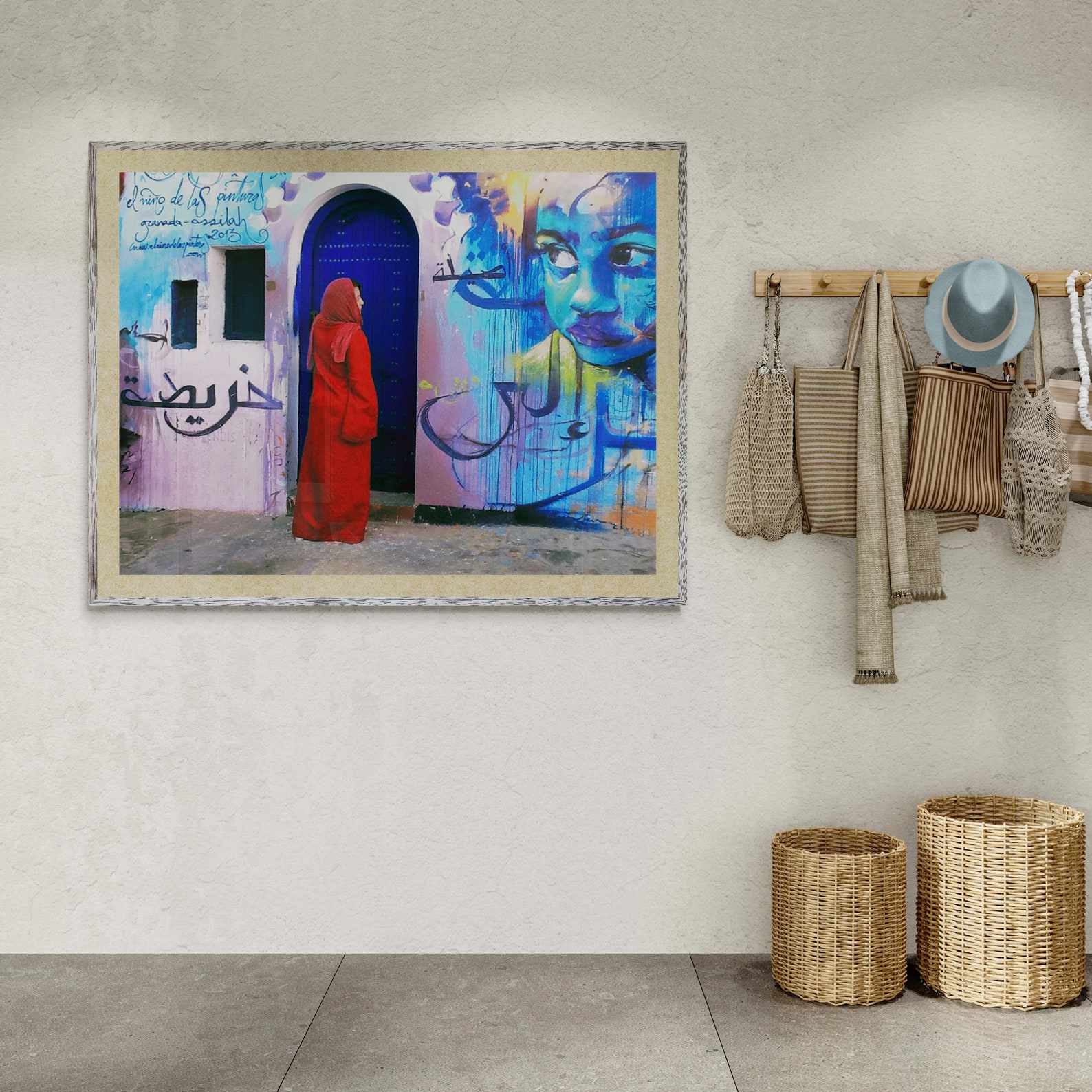 Graffiti, Woman in Red, Blue Street Art, Fez Morocco Den Kitchen Art ...
