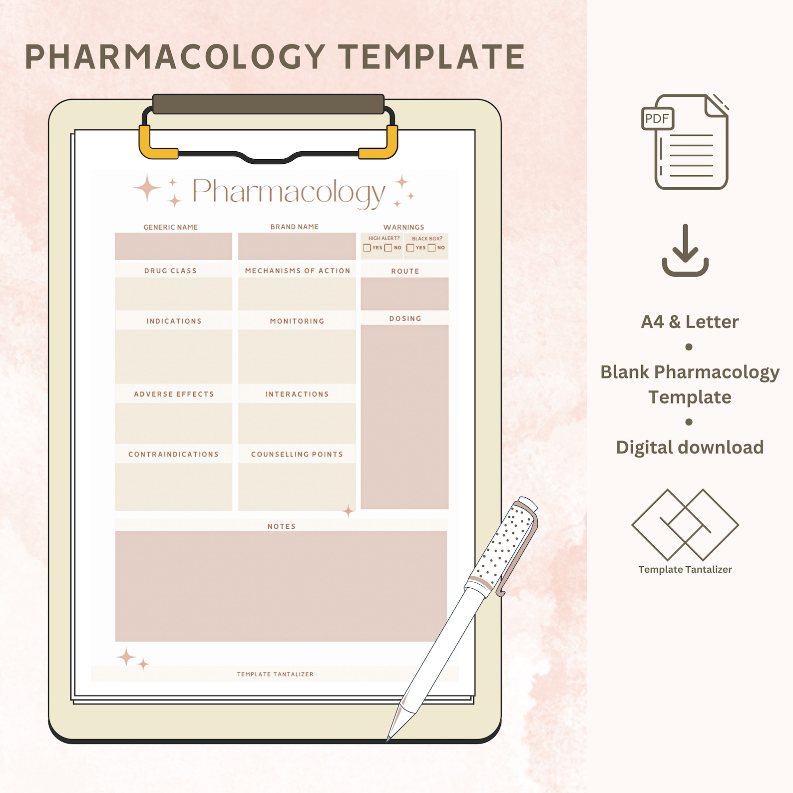 Pharmacology Templates Printable Pharmacology Notes Template Drug ...