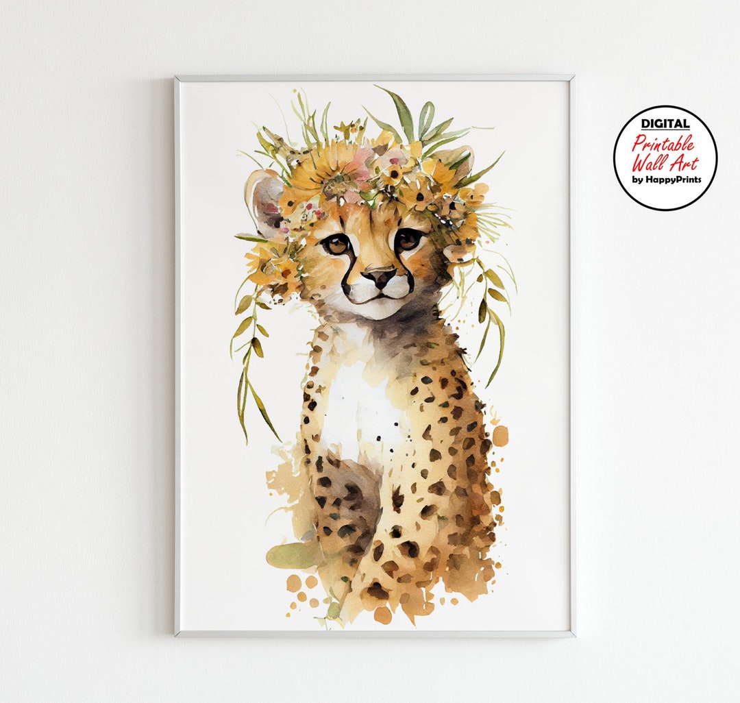 Watercolor Cheetah Print: Boho Flower Crown, Safari Nursery (digital ...