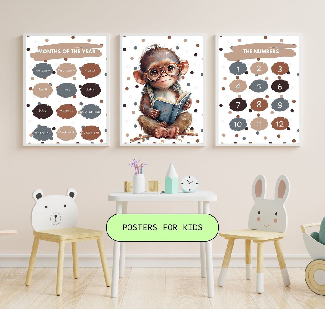 Safari Animal & Numbers/months Prints: Educational Posters Set (digital ...