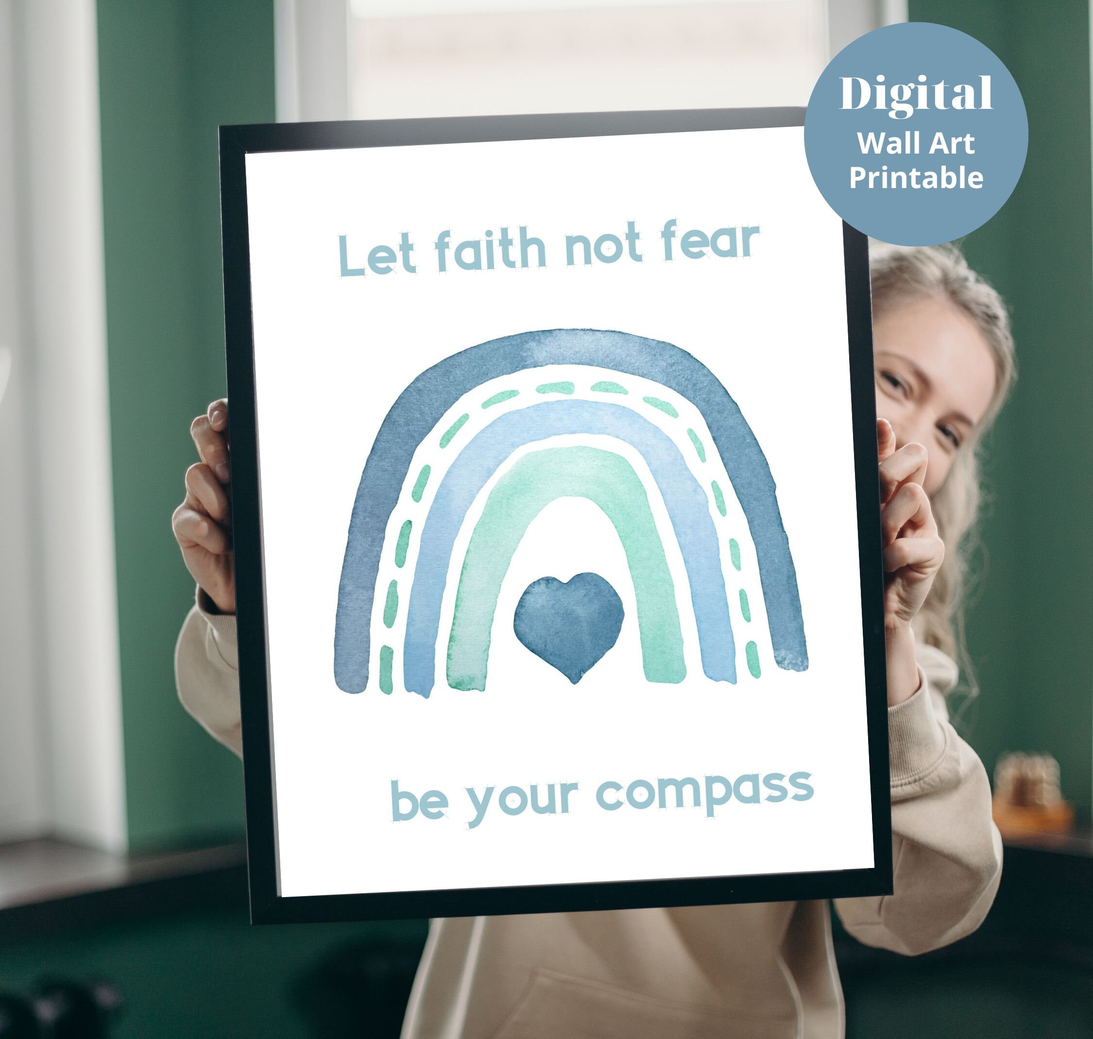 Blue Boho Rainbow Printable, Faith-inspired Christian Art, Nursery ...