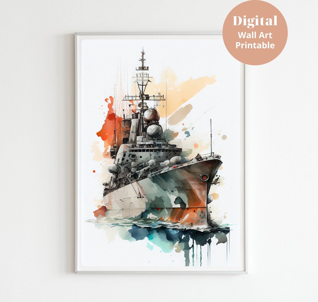 Watercolor Warship Print: Nautical Kids Room Decor (digital Download ...