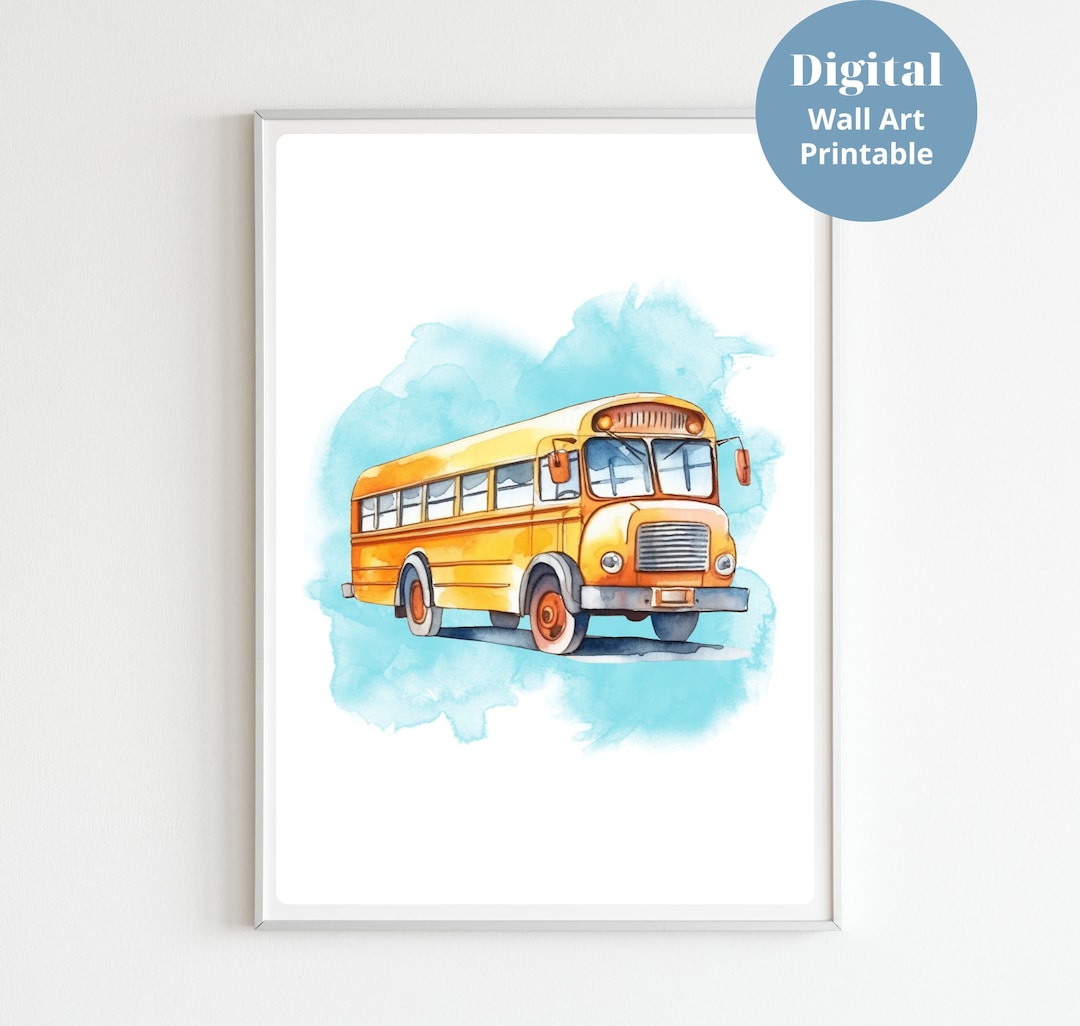 Yellow School Bus Printable: Watercolor Art Print for Transportation ...