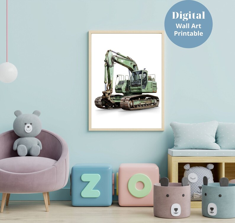 Grüner Bagger Druck, Bagger Druck, Baumaschinen Poster, Kinderzimmer ...