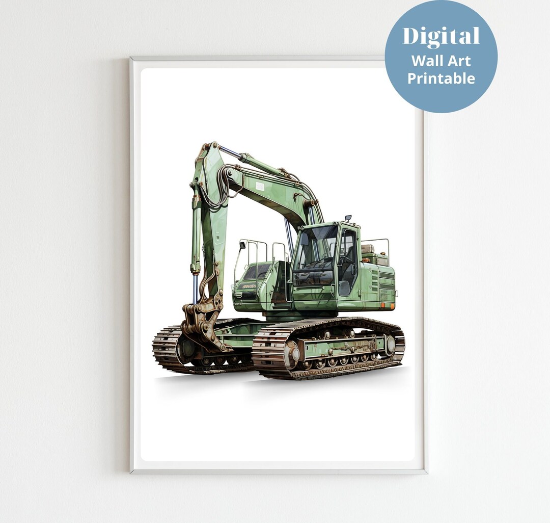Grüner Bagger Druck, Bagger Druck, Baumaschinen Poster, Kinderzimmer ...