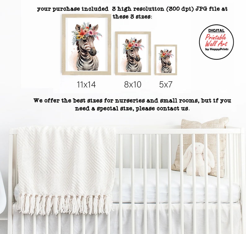 Boho Zebra Nursery Print: Watercolor Flower Crown (digital Download) - Etsy