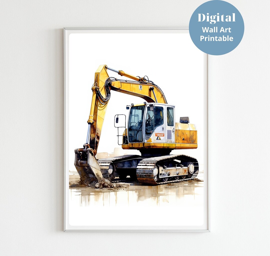 Excavator Nursery Print: Construction Vehicle Wall Art (digital ...