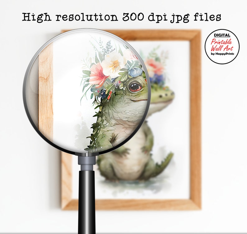 Watercolor Crocodile Nursery Print: Boho Floral Crown (digital Download ...