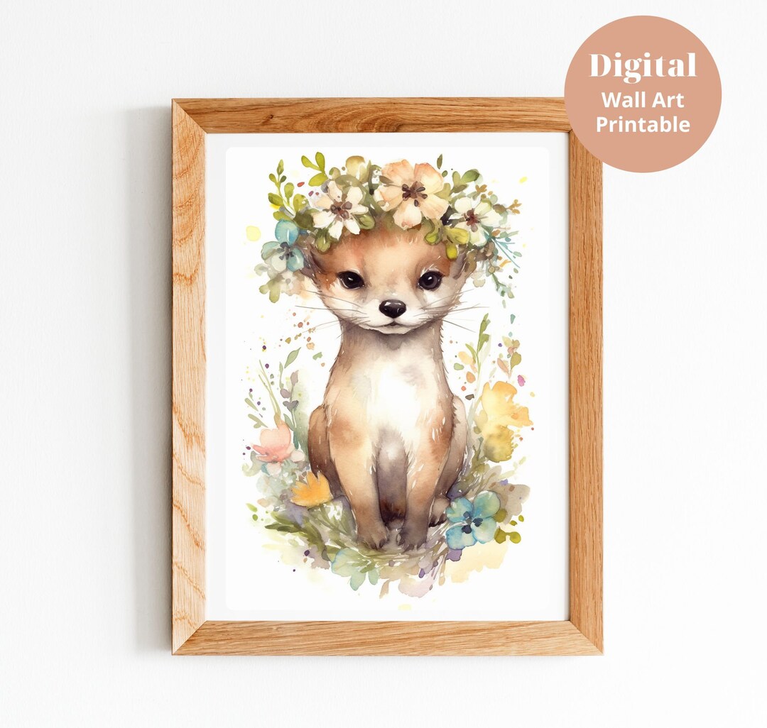 Printable Floral Woodland Stoat Art Nursery Decor ,boho Theme for Girls ...