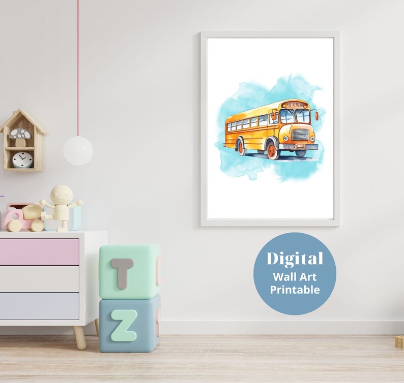 Yellow School Bus Printable: Watercolor Art Print for - Etsy