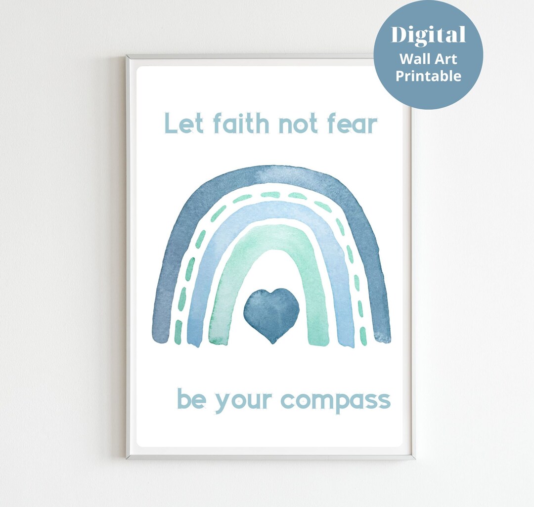 Blue Boho Rainbow Printable, Faith-inspired Christian Art, Nursery ...